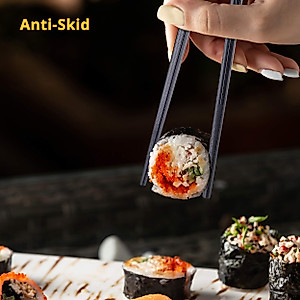 Lourmet 10 Pair Fiberglass Chopsticks – 9.5 Inches Long Reusable Chopsticks Dishwasher Safe for Asian Food, Light Weight Japanese Chopsticks Strong Grip Sturdy Material – Black Silver Chopsticks Set