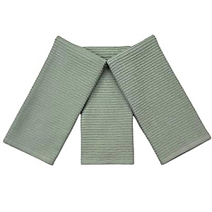 Sage Green Kitchen Dish Towels 100% Cotton Cloth Soft Cleaning Drying Absorbent Terry Ribbed Loop: Set of 3 Multipurpose for Everyday Use