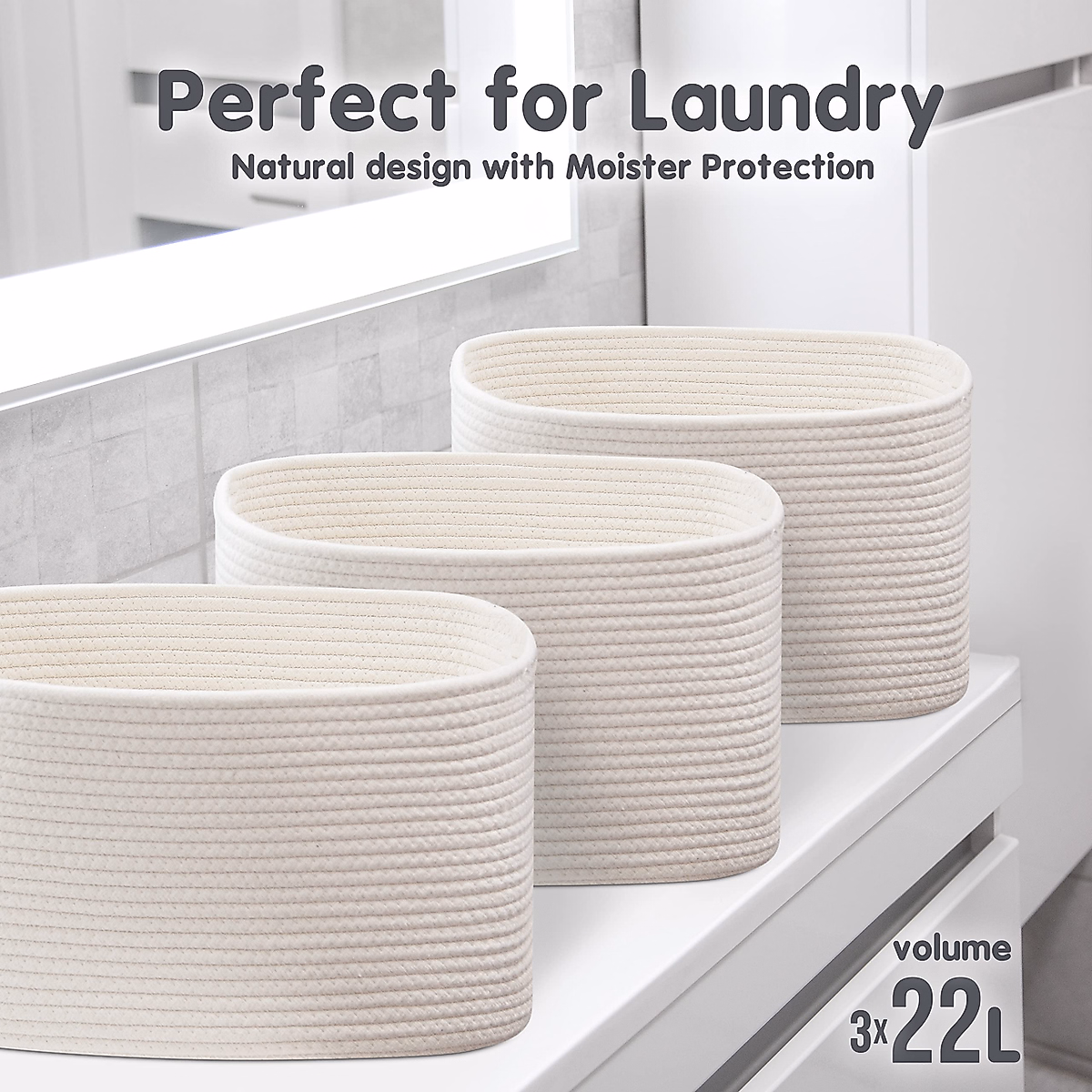 CHAT BLANC Cotton Rope Basket Blanket Storage for Living Room 15.8"x15.8"x13.8" | Baby Toy Storage Basket | Woven Basket | Large Baskets for Organizing, Graphite