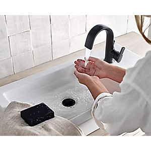 Moen Doux Matte Black One-Handle High Arc Laminar Stream Bathroom Faucet, S6910BL