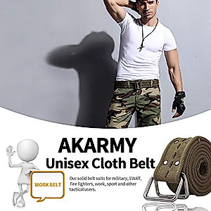 AKARMY Mens Canvas Belt, Solid Color Adjustable Strap Military Army Combat One Size Canvas Web Belt for Men/Women Casual Belt Black