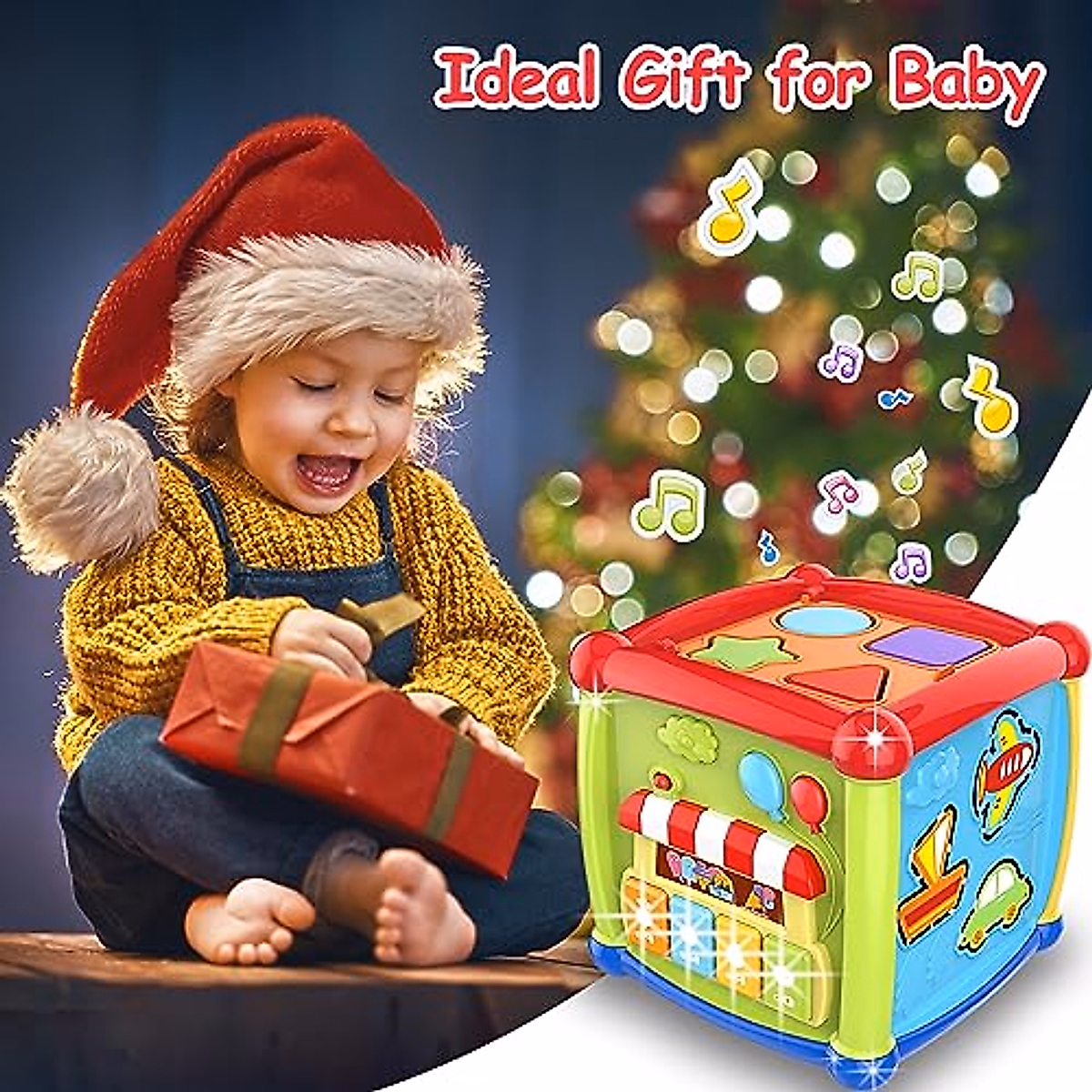 Gzolxkwin Activity Cube Baby Toys 6 to 12 Months,6-in-1 Early Learning Montessor Toys for 1 Year Old Shape Sorter Piano Keyboard Light Up Music Toddlers Toys for 1 2 Years Boys Girls Gifts