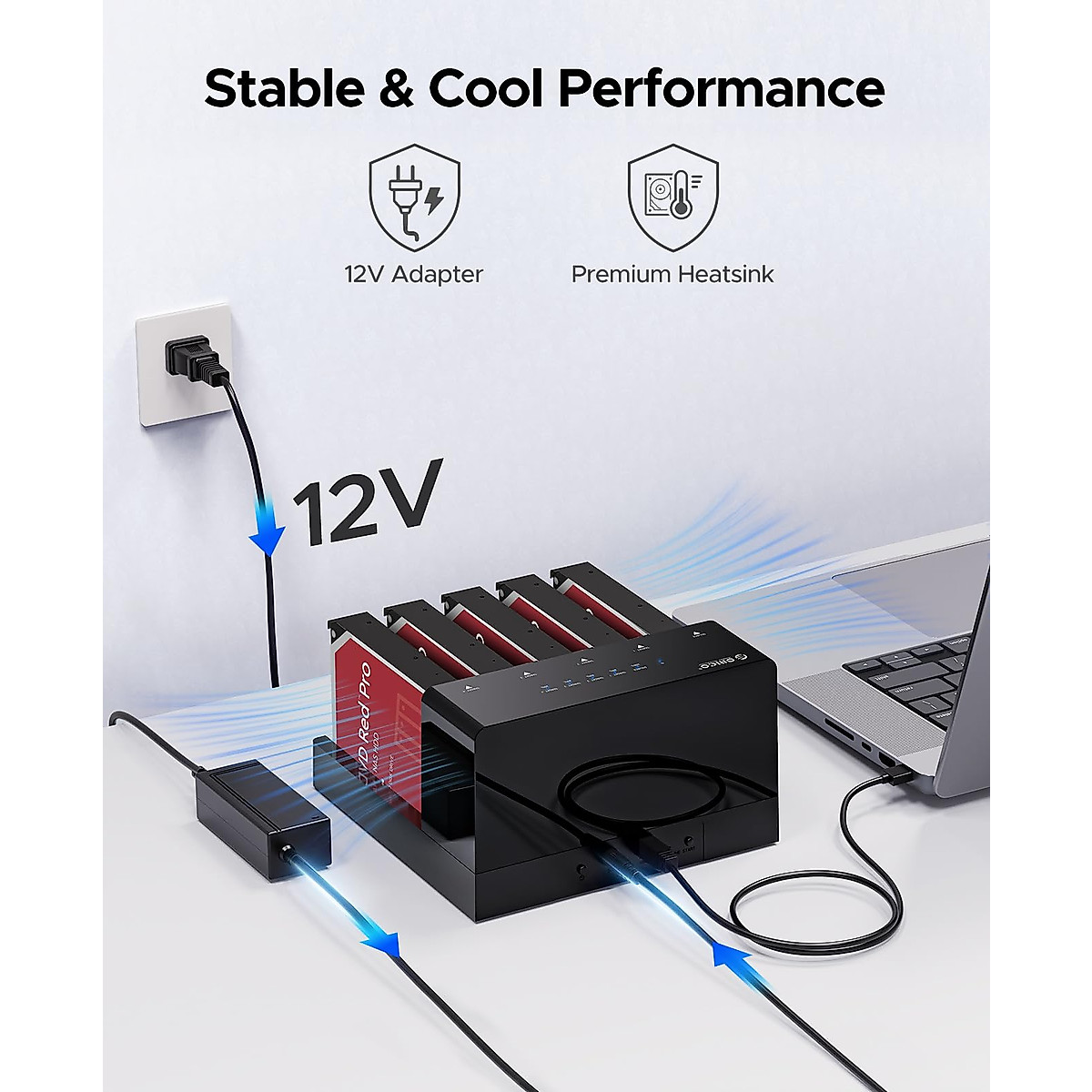 ORICO 5-Bay Hard Drive Docking Station with Offline Cloning - SATA to USB 3.0 HDD Dock for 3.5" Drives, Expandable Storage up to 90TB, Includes 12V/6.5A Power Adapter, Black (6558US3-C)