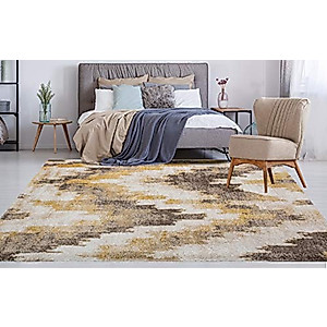 NOORI RUG - Premium & Luxury Imported - Lux Emma Machine Made High Pile Ikat - Rectangle - Brown - Gold - 10' x 14', Bedroom, Dining Room