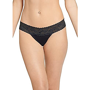 Jockey Women's Underwear Cotton Stretch Lace Thong, Black, M