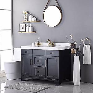 Phiestina Brushed Gold 4 Inch Centerset 2 or 3 Holes 2 Handle Bathroom Faucet, Bathroom Faucet with Copper Pop Up Drain and Water Supply Lines, BF008-5-BG