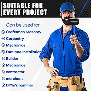 C&T 2-Piece Hammer Set,Black Rubber Mallet Hammer, Double-Faced Soft Hammer With Fiberglass Handle,Rubber Mallet Set