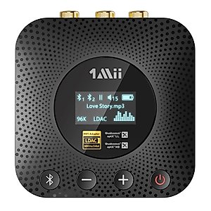 1Mii B06HD+ Hi-Res Bluetooth 5.1 Music Receiver for Home Stereo w/LDAC, Hi-Fi Bluetooth Adapter w/Audiophile DAC aptX HD Volume Control OLED Display, Wireless Audio Adapter for AV Receiver/Amplifier