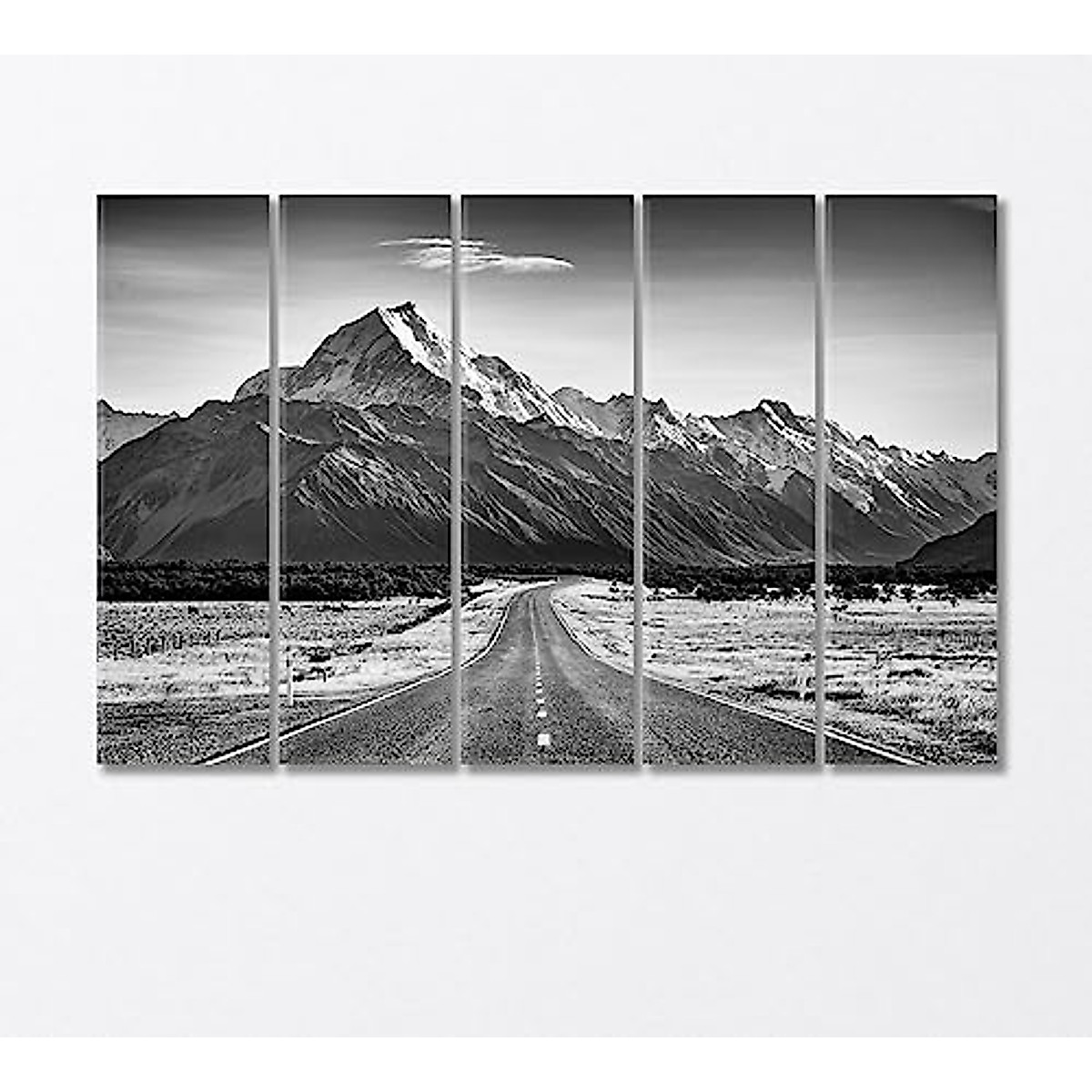 Road Leading Towards a Large Snow Capped Mountain Canvas Print 3 Panels / 36x24 inches
