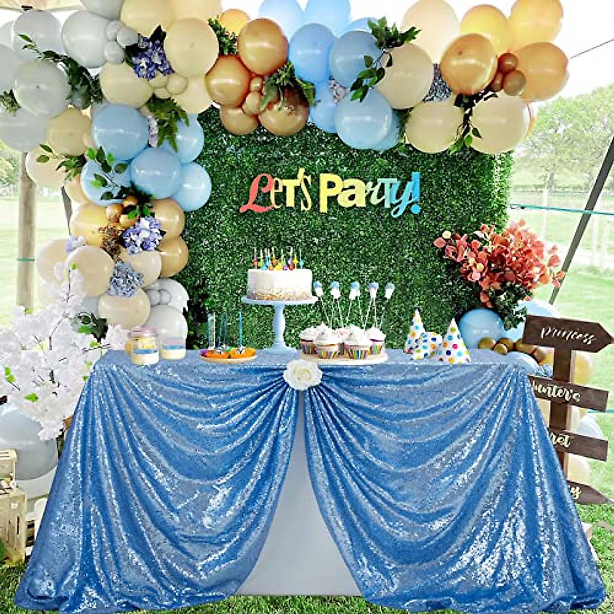 Sequin Table Cloths 60x102 Inches Baby Blue Sparkly Table Cover for Baby Shower Party Boys Birthday Wedding Cake Table Decorations