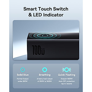 Baseus Charging Station 100W, 7-Port GaN USB C Charger Power Strip Surge Protector 1200J with 5ft Extension Cord, Fast Charging Desktop Outlet Extender for Laptop, MacBook, iPhone, Travel, Work