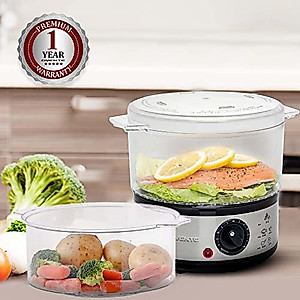 Ovente Electric Food Steamer 5 Quart with 2 Tier Stackable BPA-Free Baskets, 400W Stainless Steel Base, Auto Shut-Off and 60-Minute Timer, Fast Steaming Ideal for Vegetable and Fish, Silver FS62S