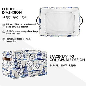 susiyo Large Foldable Storage Bin Pagodas Chinoiserie Fabric Storage Baskets Collapsible Decorative Baskets Organizing Basket Bin with PU Handles for Shelves Home Closet Bedroom Living Room-2Pack