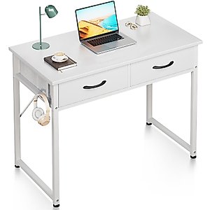 ODK Small Desk with Fabric Drawers- for Bedroom, White Vanity Desk with Storage, Home Office Computer Desk for Small Spaces, 32 Inch Modern Work Writing Study Table, White