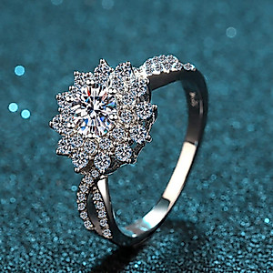 Aihpos Flower Engagement Rings for Women 925 Sterling Silver 1 Carat (ctw) Moissanite Rings Wedding Anniversary Promise (6.5)