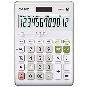 Casio Standard calculator W tax rate setting and tax calculation desk type 12-digit DW-200T-N White