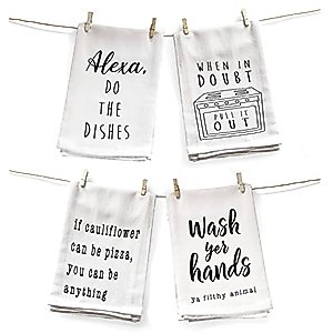 MAINEVENT Funny Kitchen Towel 4 Pack 18x24 Inch, Set of 4 Cute Kitchen Towel, Funny Dish Towel Saying, Funny Housewarming Gift Funny Hand Towel Alexa Do The Dishes Kitchen Towel Cute Funny Dish Towel