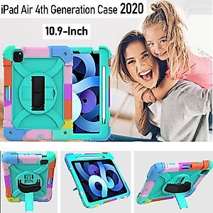 LTROP Case for iPad Air 5th/4th Generation 10.9 Inch(2022/2020),iPad Air 5/4 Case, iPad Pro 11 Case 2021/2020/2018,Pencil Holder/Swivel Stand/Shoulder Hand Strap Case for iPad 10.9 & Pro 11, Aqua Teal