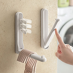 Folding Clothes Hanger Wall Mount, Wall Mounted Clothes Drying Rack, Folding Punch Balcony Laundry Drying Rack Retractable Cloth Drying Rack Space Saving Punch Balcony Laundry Rack(White)