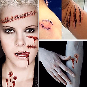 300+ Pieces Halloween Scar Tattoos Temporary for Costume Cosplay Props/Accessories - Vampire Zombie Party Supplies Decorations Realistic Bloody Fake Injury Wound Body Sticker Tattoo(48 Sheets)