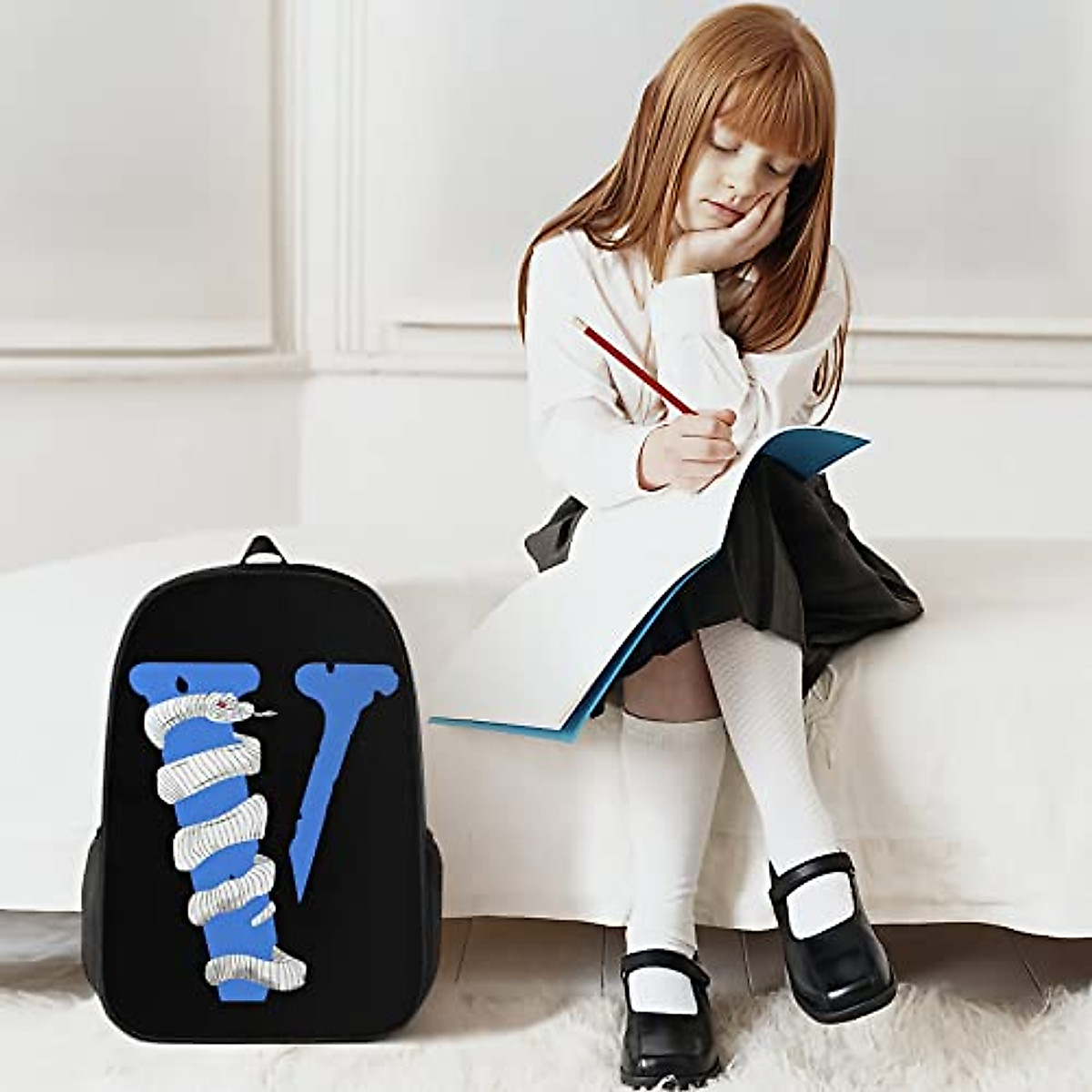 COZON Big V Letter Backpack 17 Inch 3D Printed Aesthetic Casual Travel Bags Breathable Portable Lightweight Large Capacity Daypack Unisex