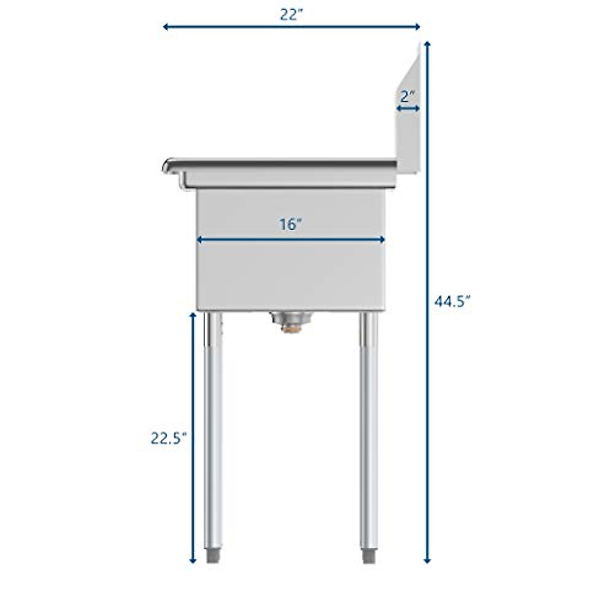KoolMore 1 Compartment Stainless Steel Commercial Kitchen Prep & Utility Sink with Drainboard - Bowl Size 12" x 16" x 10"