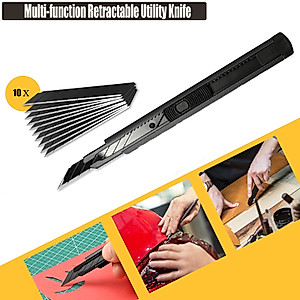 Gomake Vinyl Backing Cutter Wrapping Paper Cutter Vinyl Knife with PTFE Coating Hidden Blade, 30 Degree Snap Off Blade Lockable Utility knife Retractable Box Cutter with Extra 10pcs Replace blades