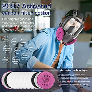 LQIQIZ Reusable Full Face Respirator Mask, Gas Mask Survival Nuclear and Chemical w/Activated Carbon Filter for Painting Dust (6800 with P-A-1 Filter and 2097 Filters)
