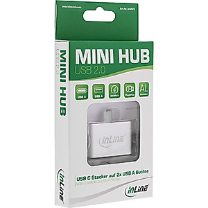 InLine 33291I Mini USB 2.0 Hub, USB C Male to 2X USB A Female Silver