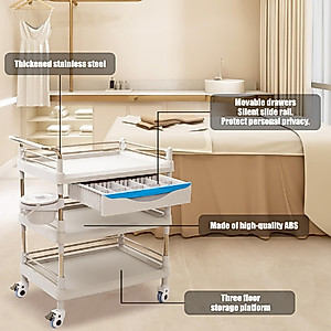 biosp Medical Trolley 3 Tier 500 LBS Heavy Duty Professional Utility Cart Beauty Salon Rolling Trolley with Swivel Casters, Dirt Bucket & Drawer for Hospital Dental Clinic, 38.58'' x 24.41'' x 16.34''