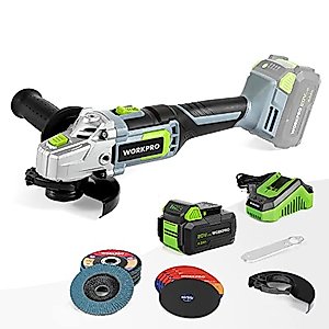 WORKPRO 20V Cordless Angle Grinder Kit, 4-1/2 Inch, Lightweight Angle Grinder Tool w/ 4.0Ah Lithium-Ion Battery & Fast Charger, Ergonomic Button Position for Reducing Hand Pressure