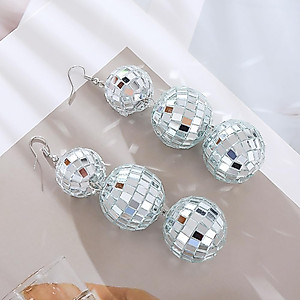 Vintage Disco Ball Dangle Earrings for Women 60's Earrings Silver Gold 70's Disco Ball Earrings Halloween Earrings Jewelry (Style B Silver)