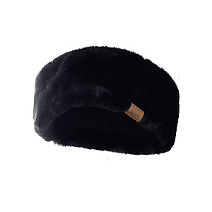 C.C Women's Soft Faux Fur Feel Sherpa Lined Ear Warmer Headband Headwrap, Black