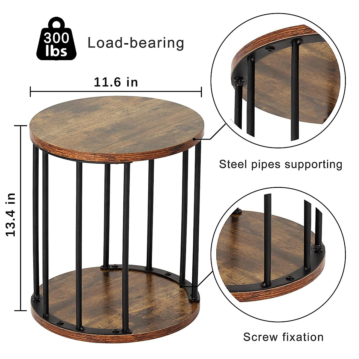 HDANI Small Round Wooden Step Stool for Kids Adults, 300lbs Load Capacity Garden Stool, Non-Slip Small Stool for Plant Stand, Kitchen, Bathroom and Bedroom,Brown