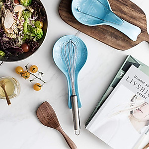 Sweejar Owl Ceramic Spoon Rest Set, Large Spoon Holder for Kitchen, Drip Catcher for Ladle, Spatula, Tongs, Cooking Accessories, Set of 2 (Steel Blue)