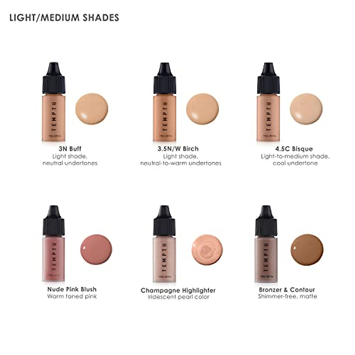 TEMPTU One Airbrush Make-up Kit for Complexion Perfection with Cordless Compressor, Light/Medium: 11-Piece Set, Portable Air Brush Machine, 3 Shades of Foundation, Blush, Bronzer, Instant Concealer