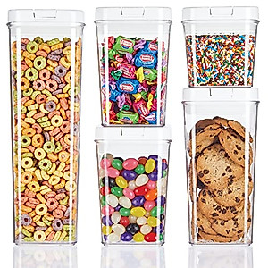 mDesign Airtight Food Storage Container Combo Pack with Lid for Kitchen, Pantry, or Cabinet - Cereal, Snacks, Pasta, Candy, Rice, Beans, Baking - BPA Free, Set of 5 - Clear