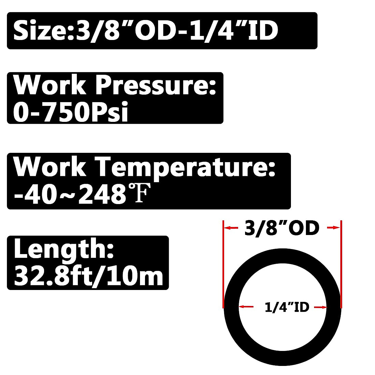 Qolekog Air Line 3/8" Tube OD Pneumatic Nylon Tube SAE J844 Airline For Air Brake Tubing or Fluid Transfer (Black 32.8Ft)