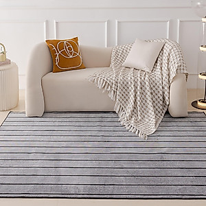 Serenhom Modern Ultra Soft 5x7 Area Rug - Non-Shedding, Machine Washable, Non-Slip Shaggy Carpet for Living Room, Bedroom, Kitchen, Dining Room, Patio, Office - Black/White Line Boho Moroccan Style