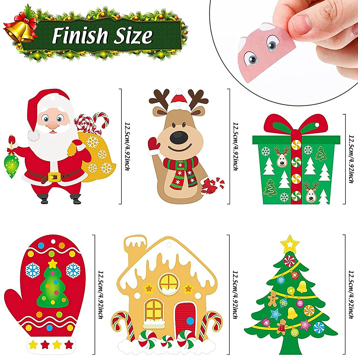 Civaner Christmas Craft Kit for Kids Christmas Tree Ornaments Hanging Art and Craft DIY Project Gingerbread House Crafts Kit Christmas Box Claus Reindeer Christmas Crafts for Kids, 6 Styles