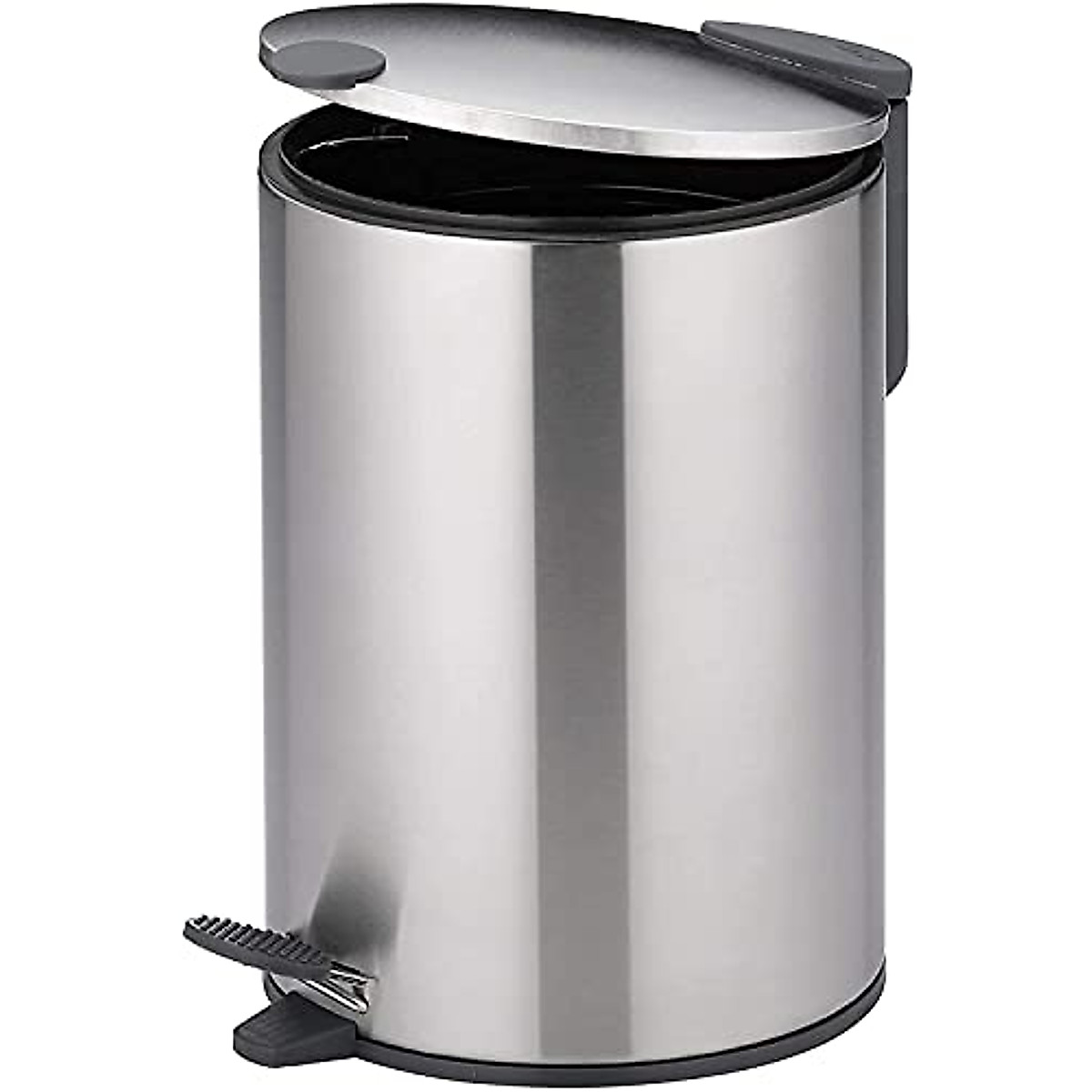 Kela Bathroom Trash Can with Soft Close, Step-On Lid, Silver, 0.8 Gallons, 9 inches Tall, Small Waste