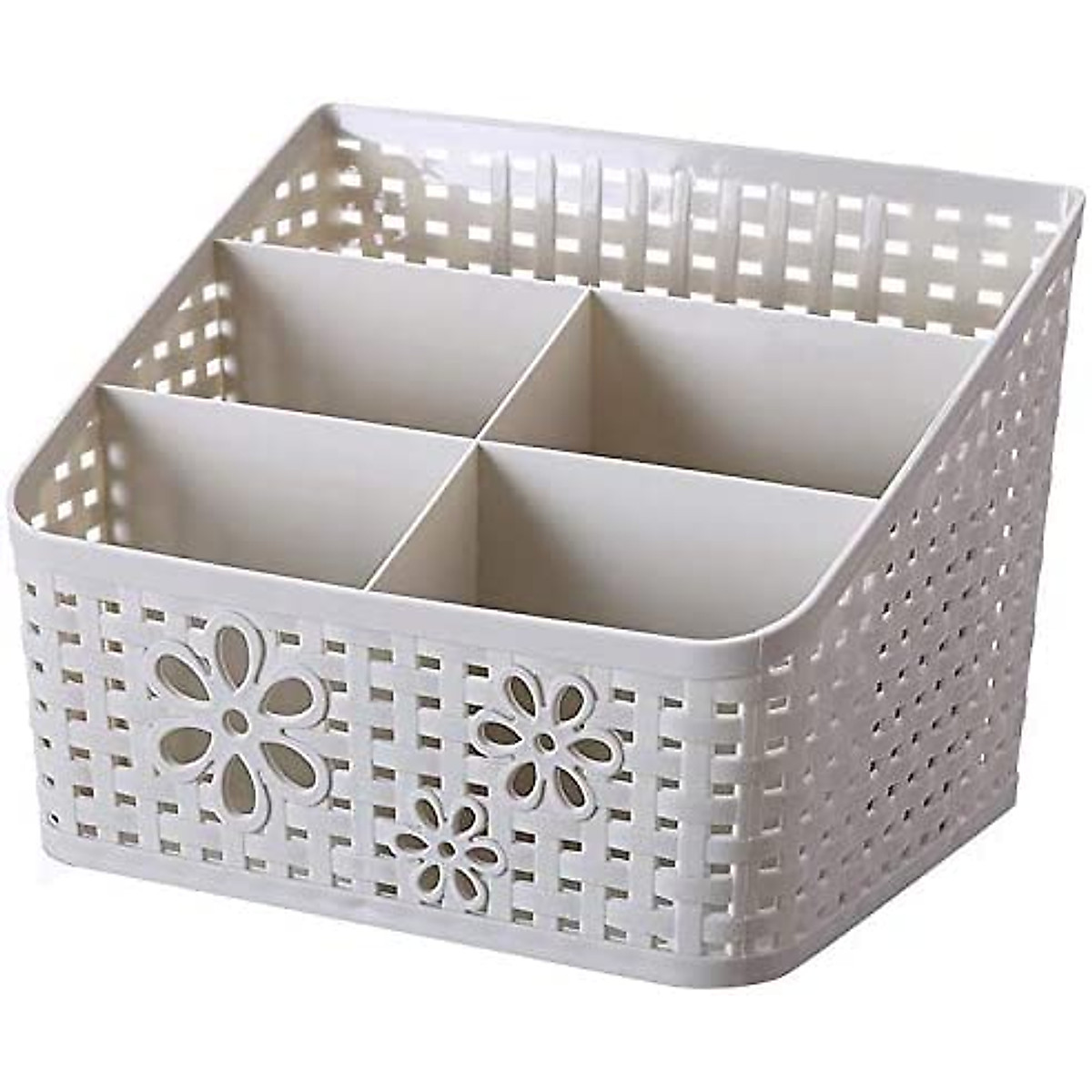 Plastic Makeup Storage Organizer Caddy - Divided Basket Bin for Bathroom Vanity Countertop with Mesh Hollow Design for Shower Kitchen Office Desk (5 cells)