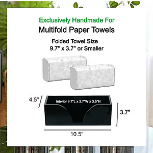 Countertop Multifold Paper Towel Dispenser - Black Bamboo Wood Folded Paper Towel Holder - For Single Fold, Trifold, C Fold & Z Fold Hand Napkins Folded Size 9.7" x 3.7" Or Smaller