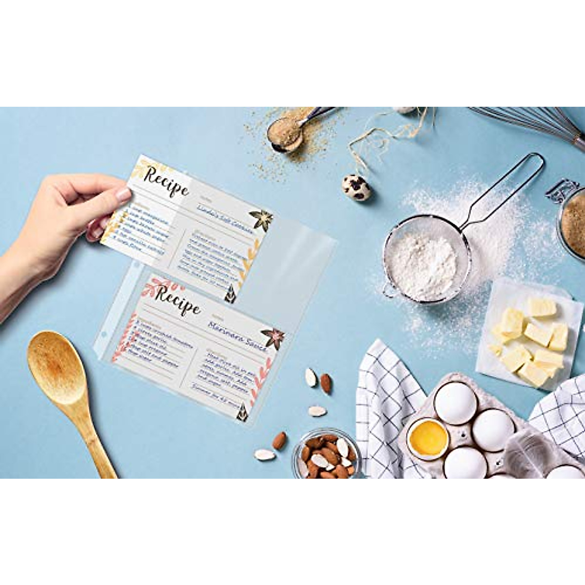 Recipe Card Page Protectors, 50 Count, 4 x 6 inch Pockets, 2 Pockets Per Page, (for 8.5"x 9.5" Binders),by Better Kitchen Products, Recipe Book Pocket Page Refill Sheets, Side Margin Loading,