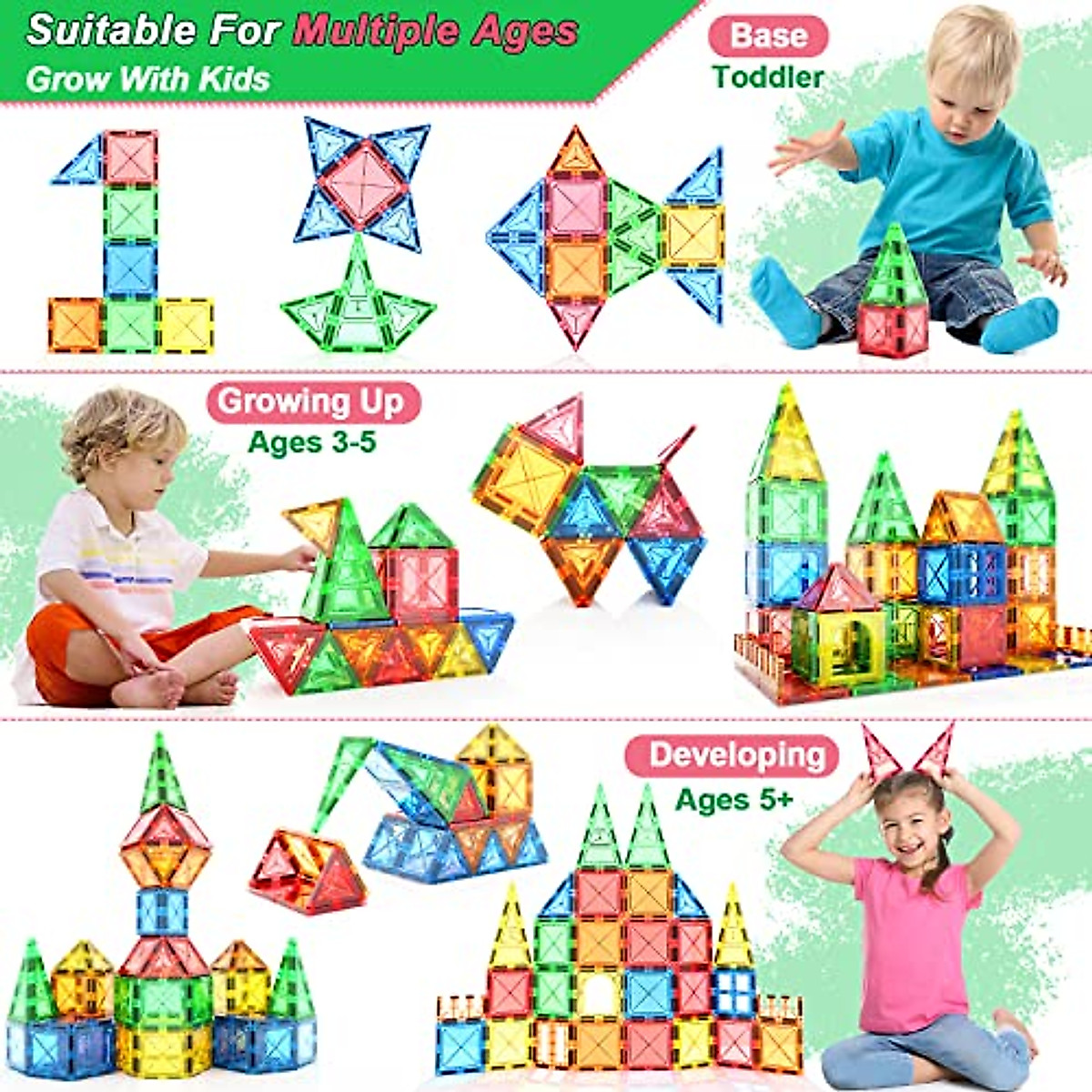 IGIVI Magnetic Tiles Kids Sensory Toys for 3 4 5 6 7 8+ Year Old Boys & Girls, Magnetic Blocks Building Toys for Toddlers, STEM Montessori Learning Educational Toys, Birthday Gifts for 3+ Year Old