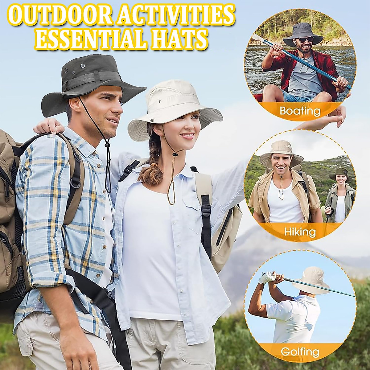 Taeku Fishing Hat, Wide Brim Boonie Hat Sun Protection Cap Breathable Safari Hat for Man Woman (Khaki)