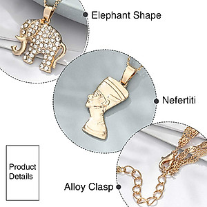 Ckecharfa Boho Rhinestone Layered Necklaces Gold Africa Map Necklaces Elephant Choker Egyptian Queen Necklace Beach Adjustable Neck Chain Jewelry Accessories for Women