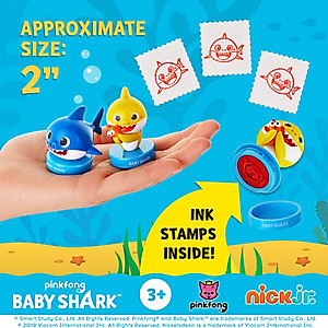 Baby Shark Toy Stampers Set of 5 – Self-Inking Baby Shark Toys, Action Figures, Party Decor, Birthday Party Supplies, Cake Toppers – Parent, Baby, Grandparent Sharks and William - Party Decor (B)