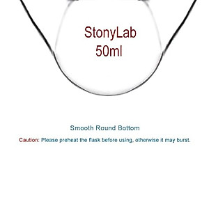 StonyLab Glass 50ml Heavy Wall 3 Neck Round Bottom Flask RBF, with 24/40 Center and Side Standard Taper Outer Joint – 50ml