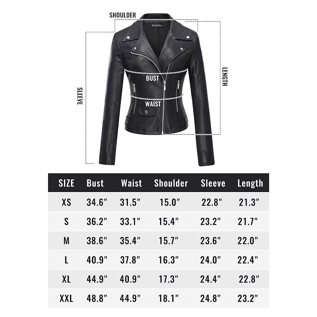 Tanming Women's Faux Leather Moto Biker Short Coat Jacket (Black-M)